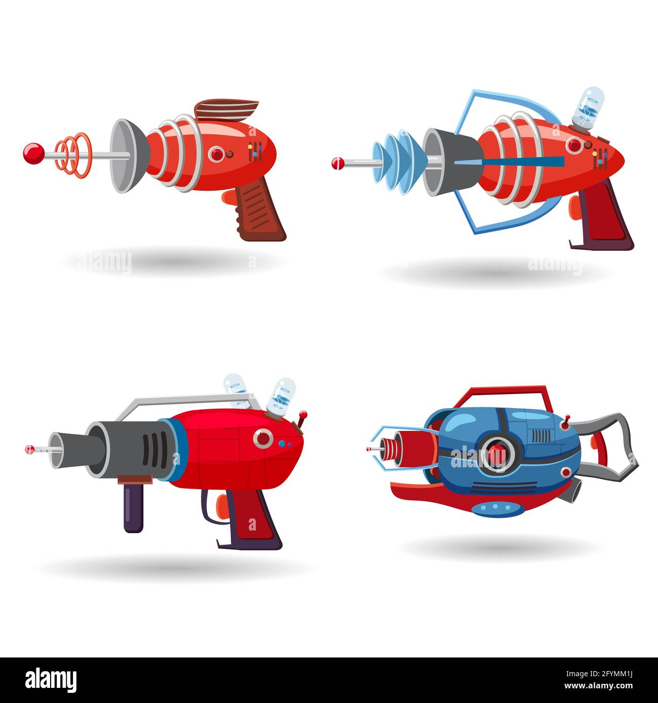 Set cartoon retro space blaster, ray gun, laser weapon. Vector illustration. Cartoon style Stock ...