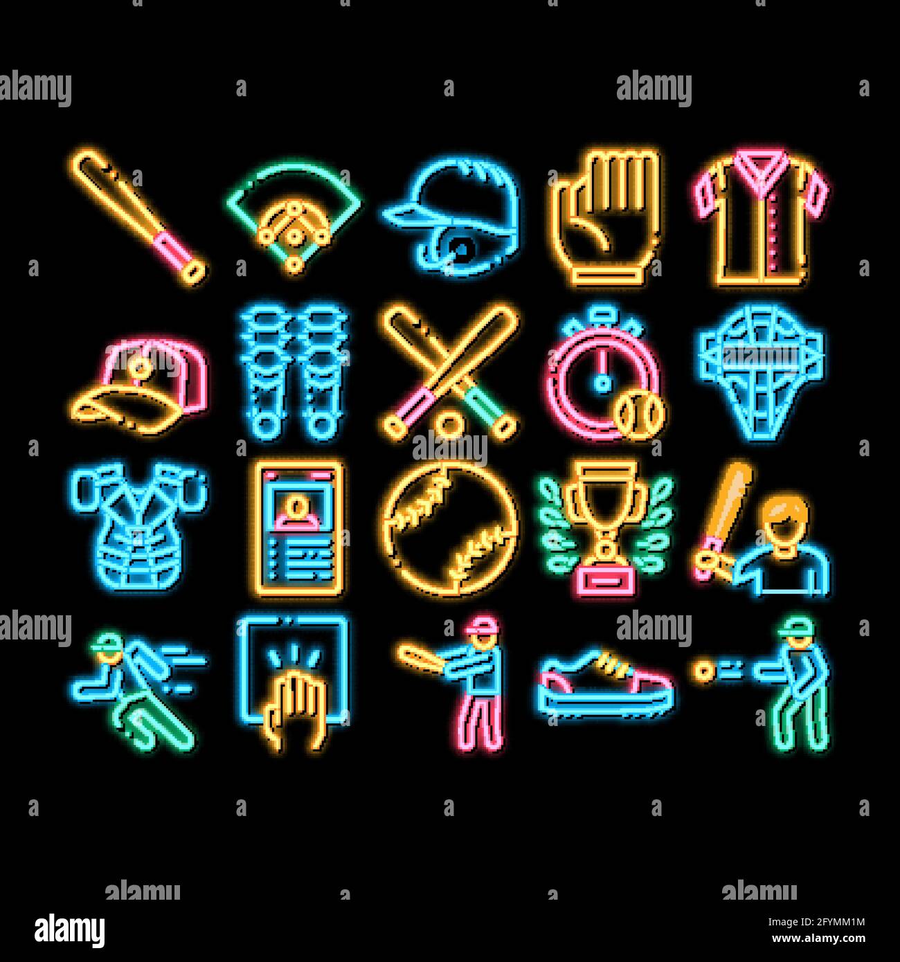 Baseball Game Tools neon glow icon illustration Stock Vector Image ...