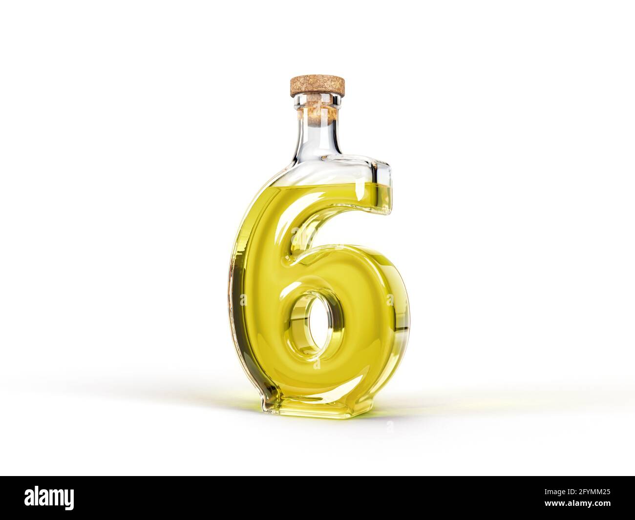 Number 6 shaped bottle with olive oil inside. 3d illustration, suitable ...