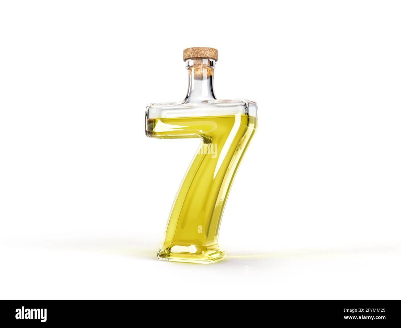 Number 7 shaped bottle with olive oil inside. 3d illustration, suitable ...