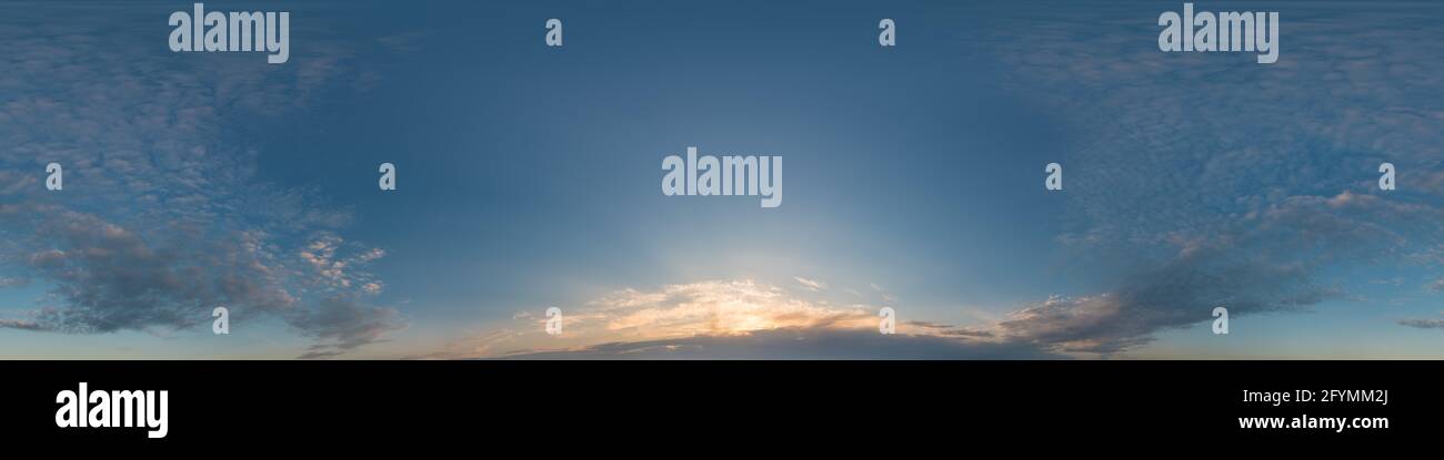 Dark blue sunset sky pano with Cirrus clouds. Seamless hdr panorama in ...