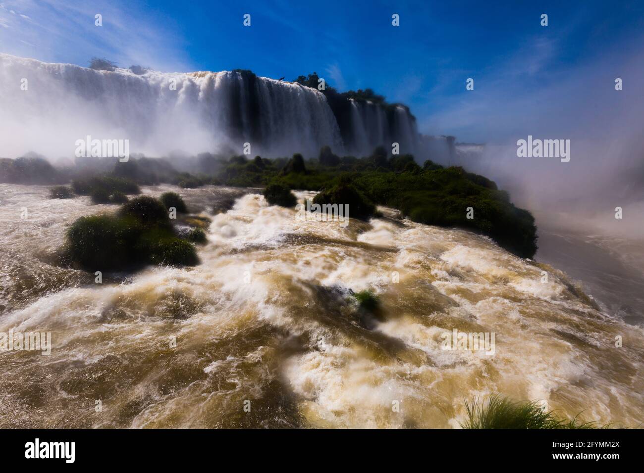 Panoramic view of the massive Iguazu Waterfalls system in Brazil Stock ...