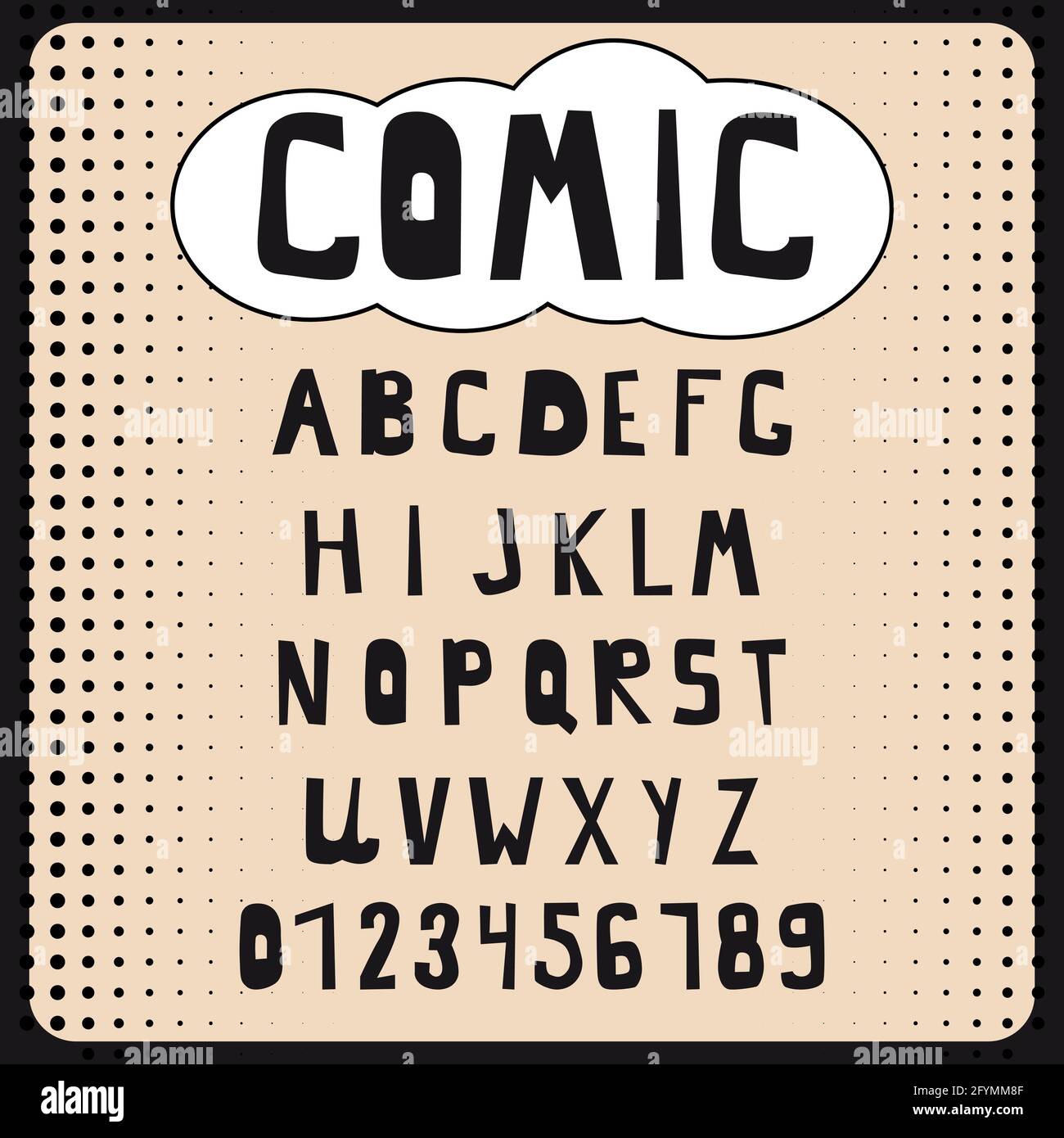 Comic cartoon alphabet set. Letters, numbers for websites, comics ...