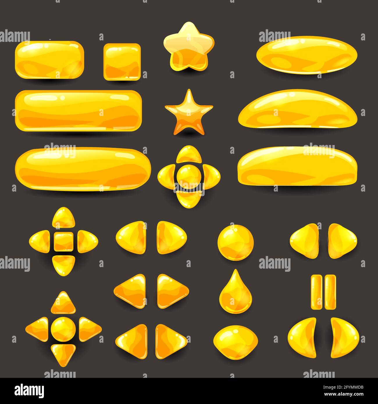 Set game ui . Complete yellow menu of graphical user interface GUI to build 2D games. Casual ...