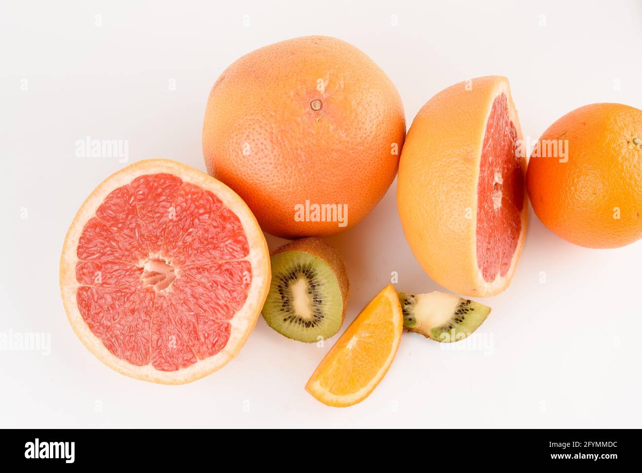 Mix of orange, kiwi, grapefruit on white background. Citrus fruit ...