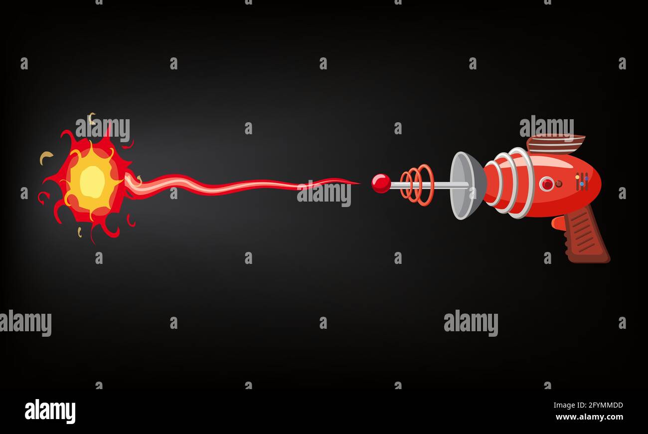 Blaster, laser, gan game, shot ray and flash, vector illustration ...