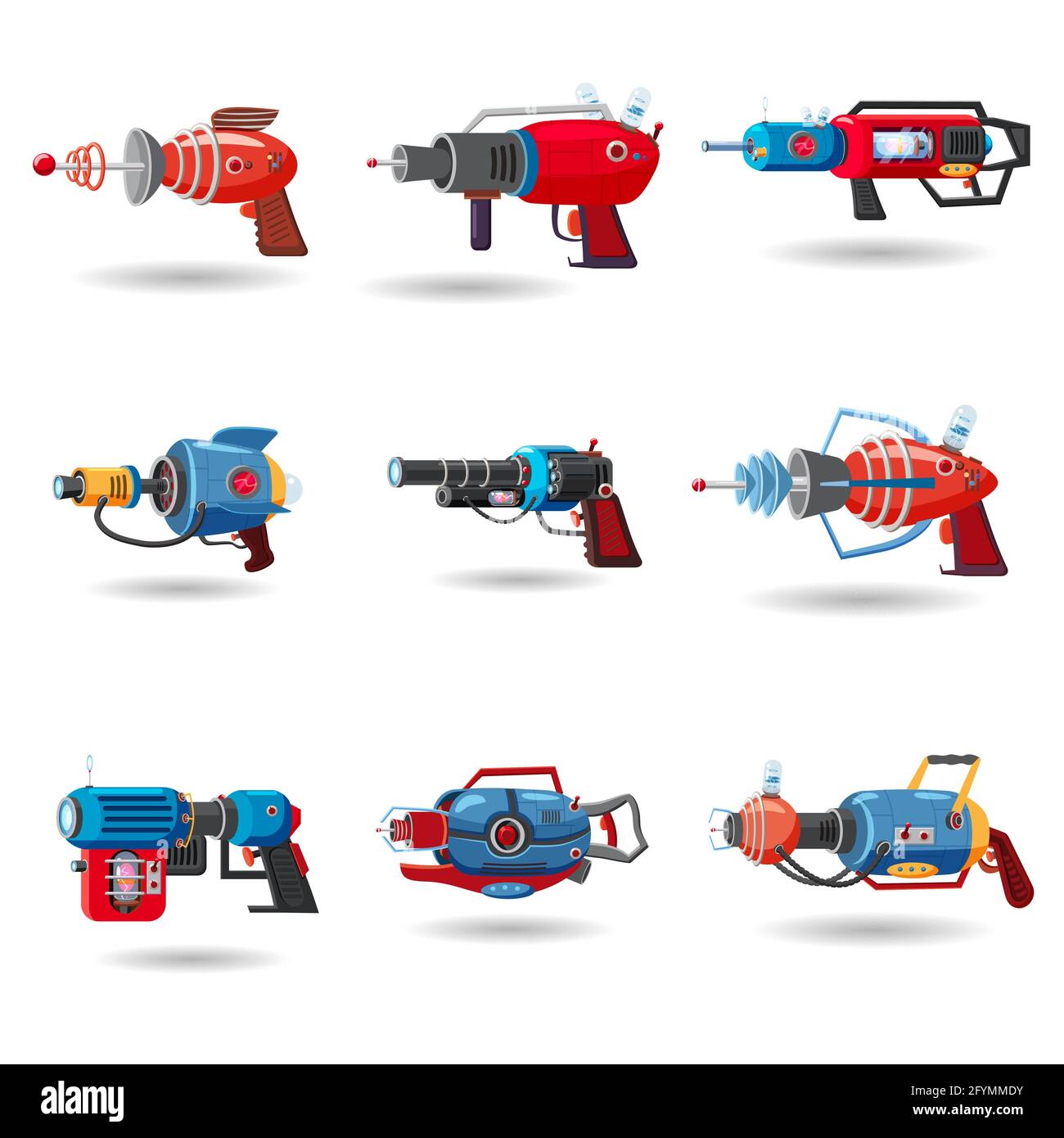 Set cartoon retro space blaster, ray gun, laser weapon. Vector ...