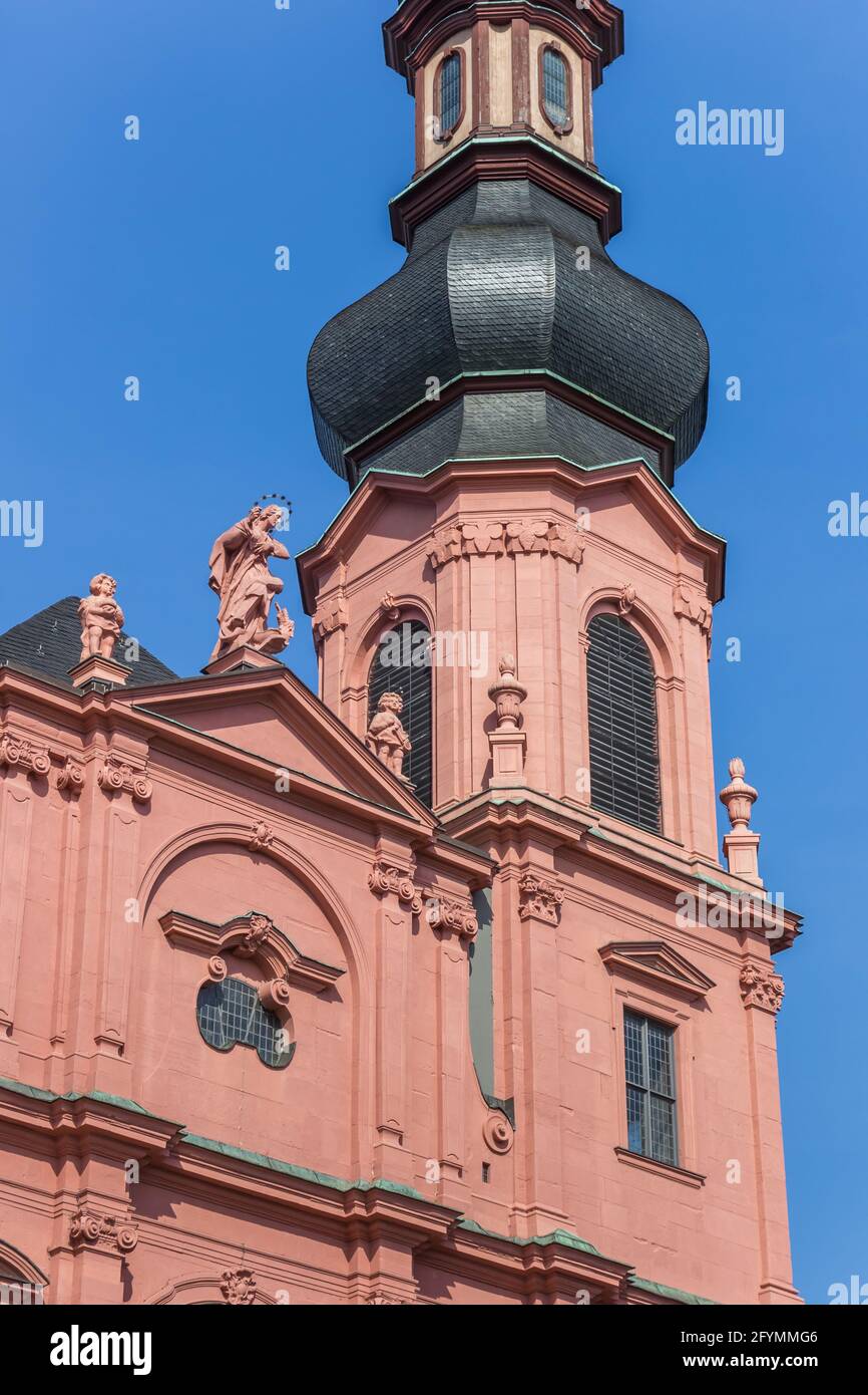 Tower and detail of the St. Peter church in Mainz, Germany Stock Photo ...
