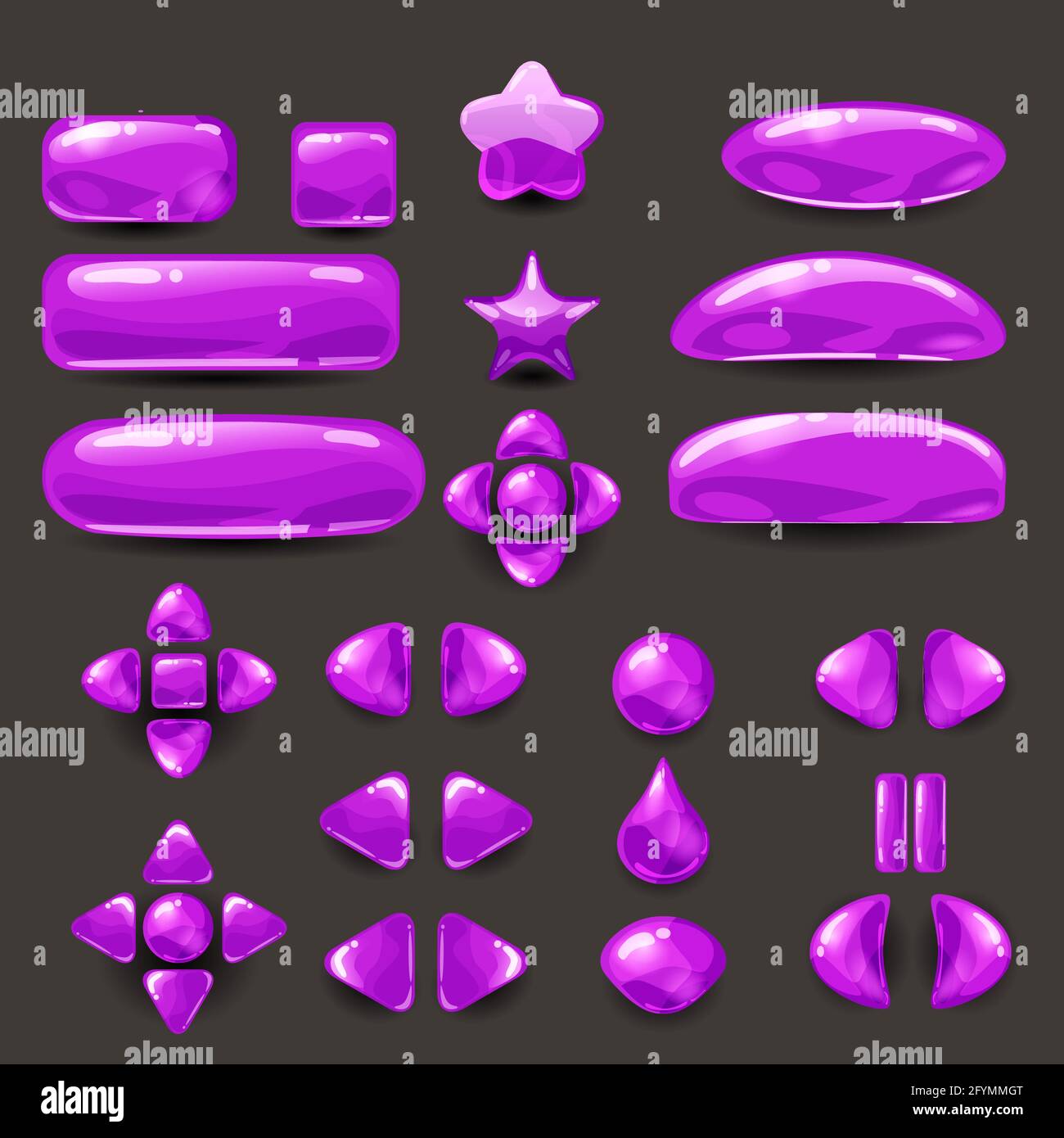 Set game ui. Complete purple menu of graphical user interface GUI to build 2D games. Casual Game ...