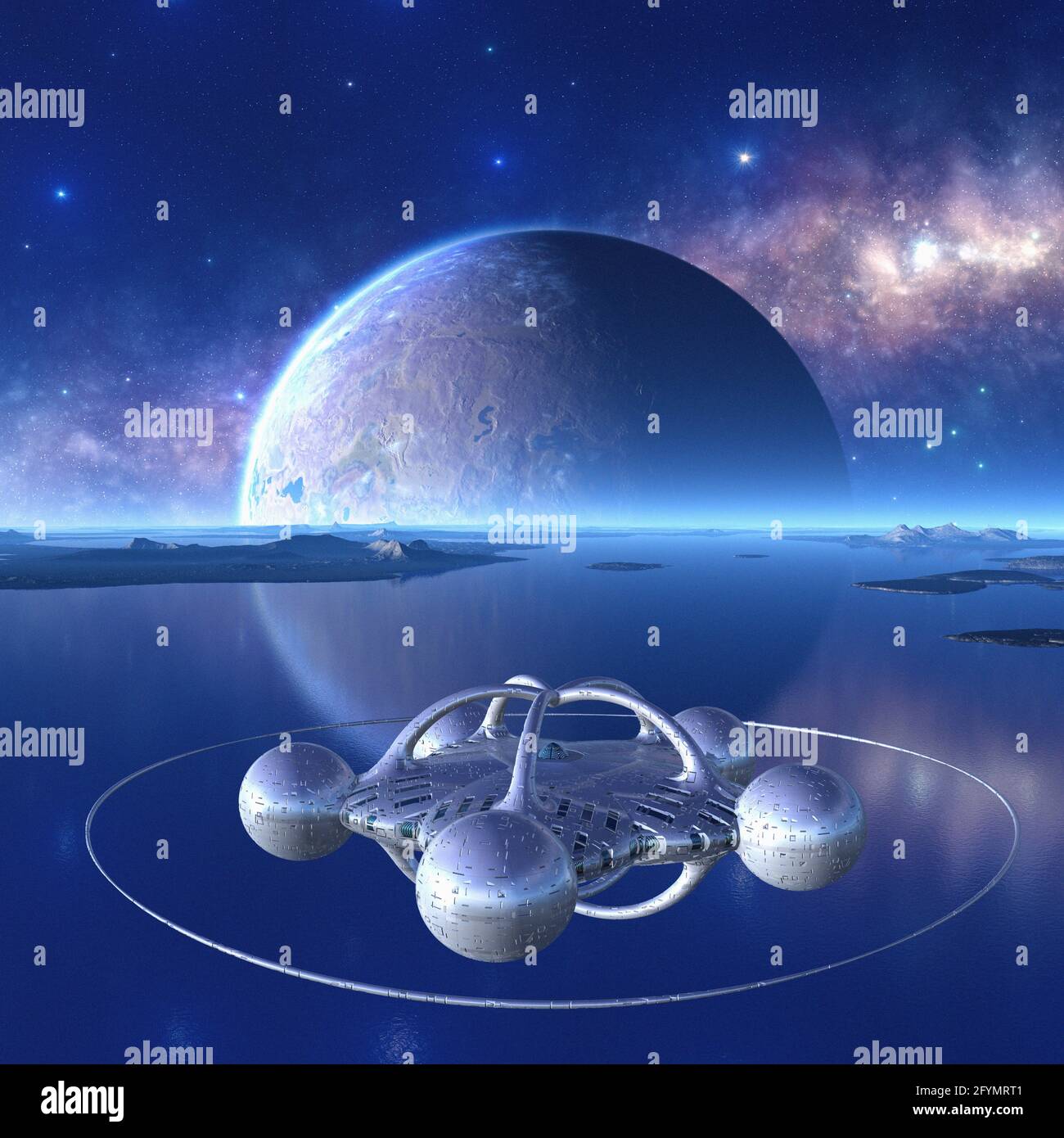 Spaceships over an alien planet, illustration Stock Photo - Alamy