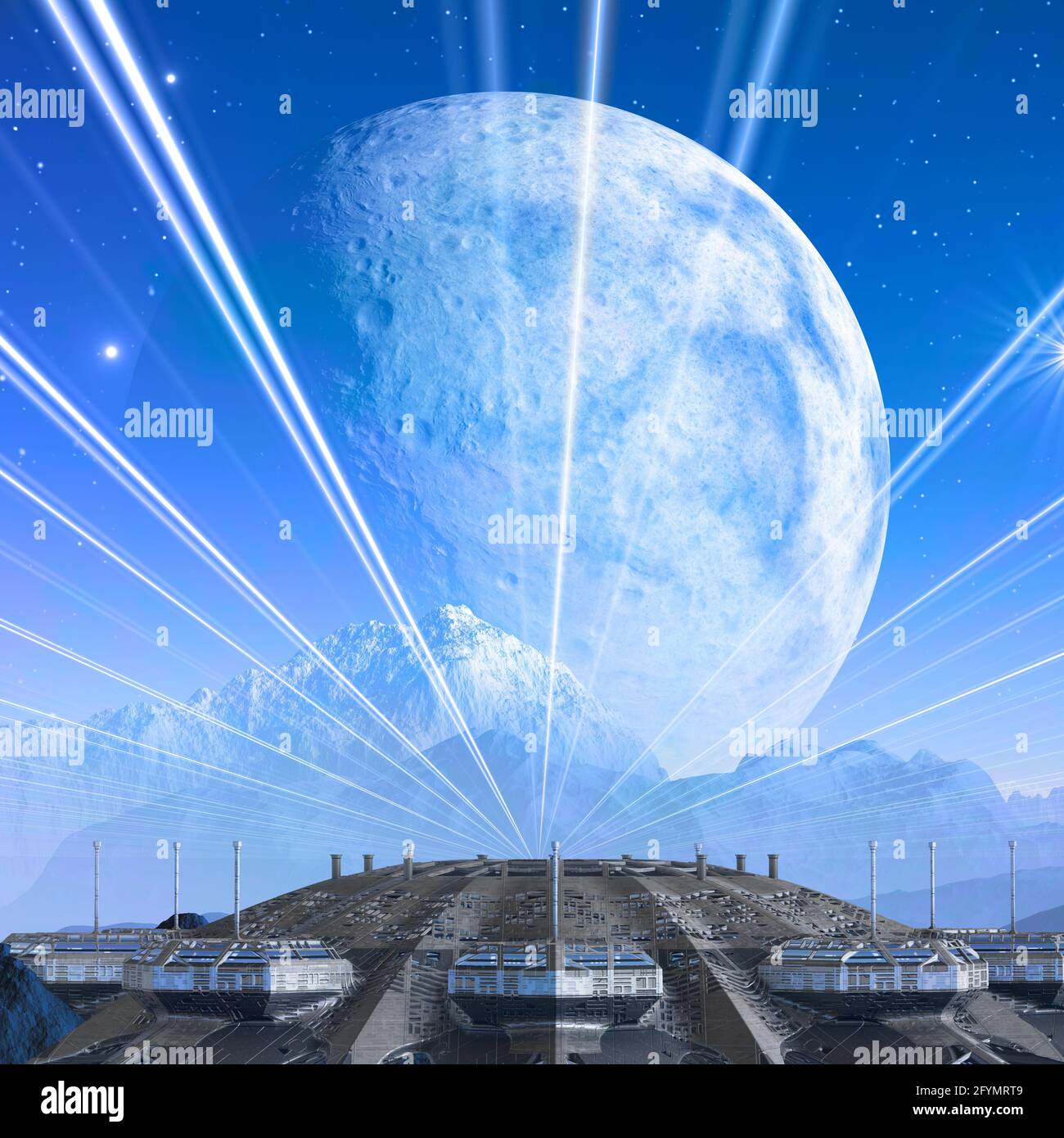 Spaceship over an alien planet, illustration Stock Photo - Alamy