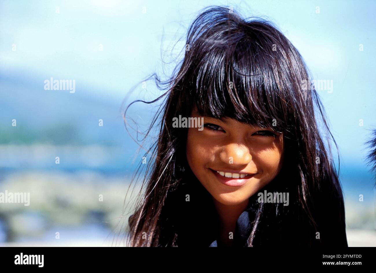 FRENCH POLYNESIA. TAHITI ISLAND. POLYNESIAN CHILD IN PAPEETE CITY Stock ...