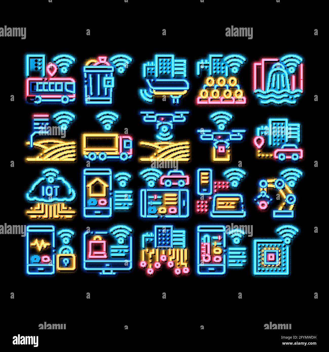 Internet Of Things neon glow icon illustration Stock Vector Image & Art ...