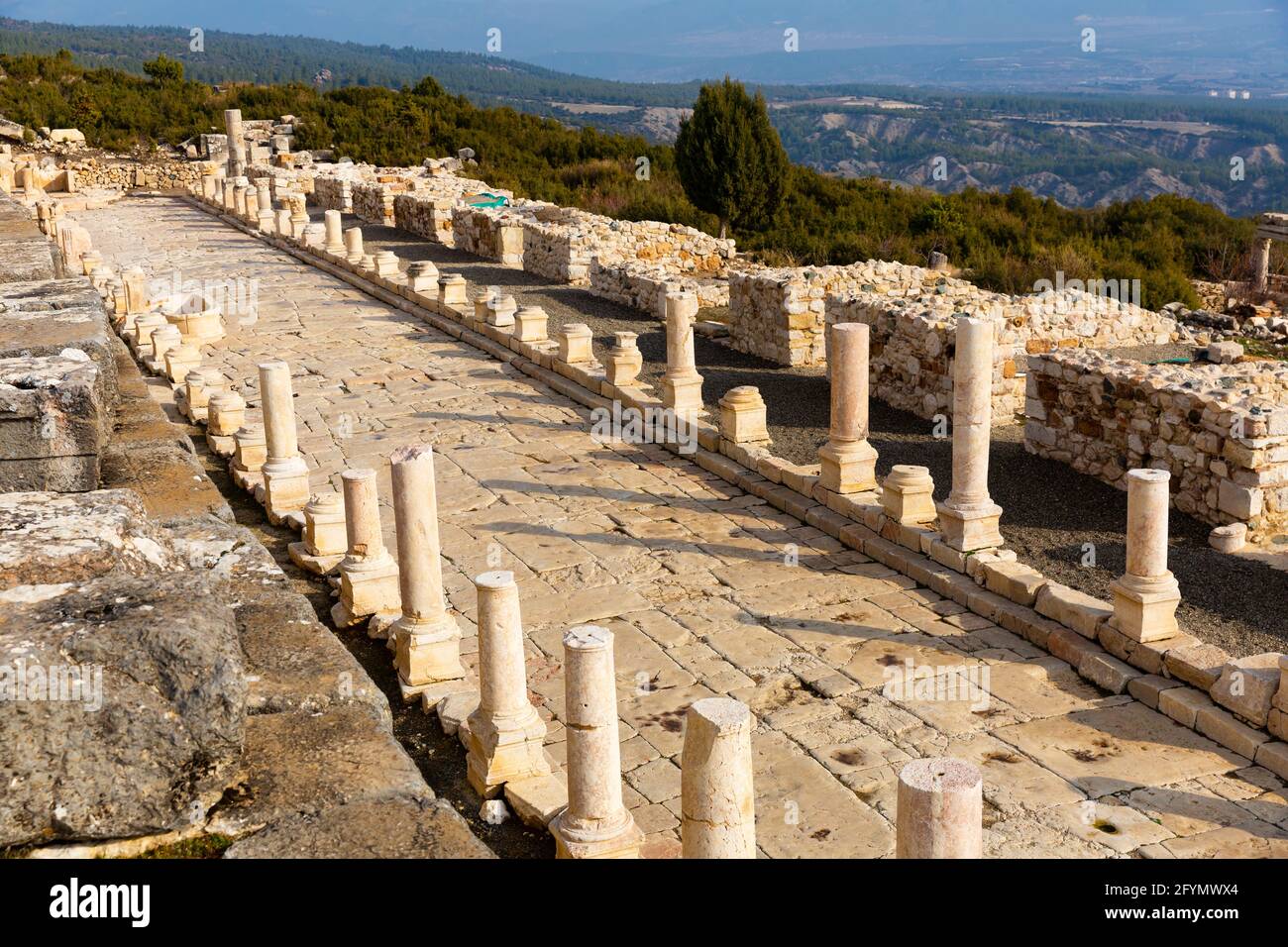 Attraction of the ancient city, agora is surrounded by huge columns ...