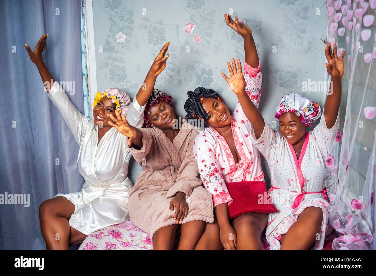 Happy women in dressing hi-res stock photography and images - Alamy