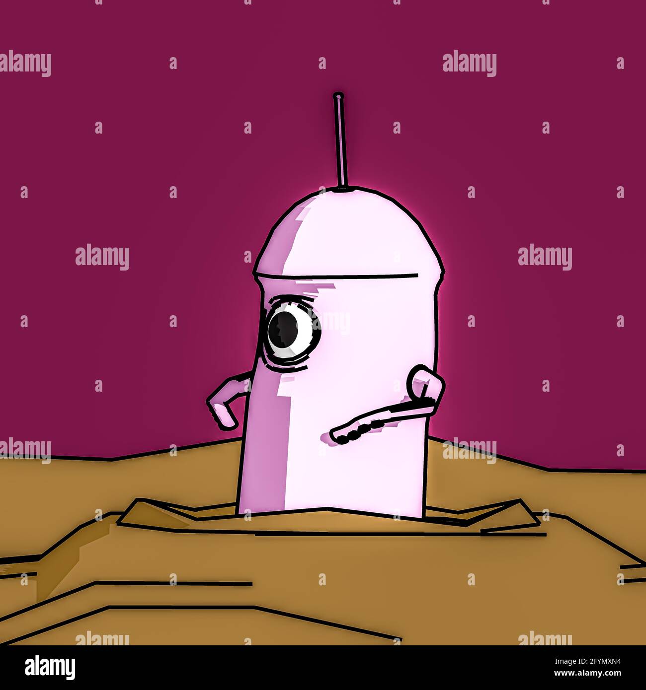 pink alien in a small crater 3d illustration Stock Photo - Alamy