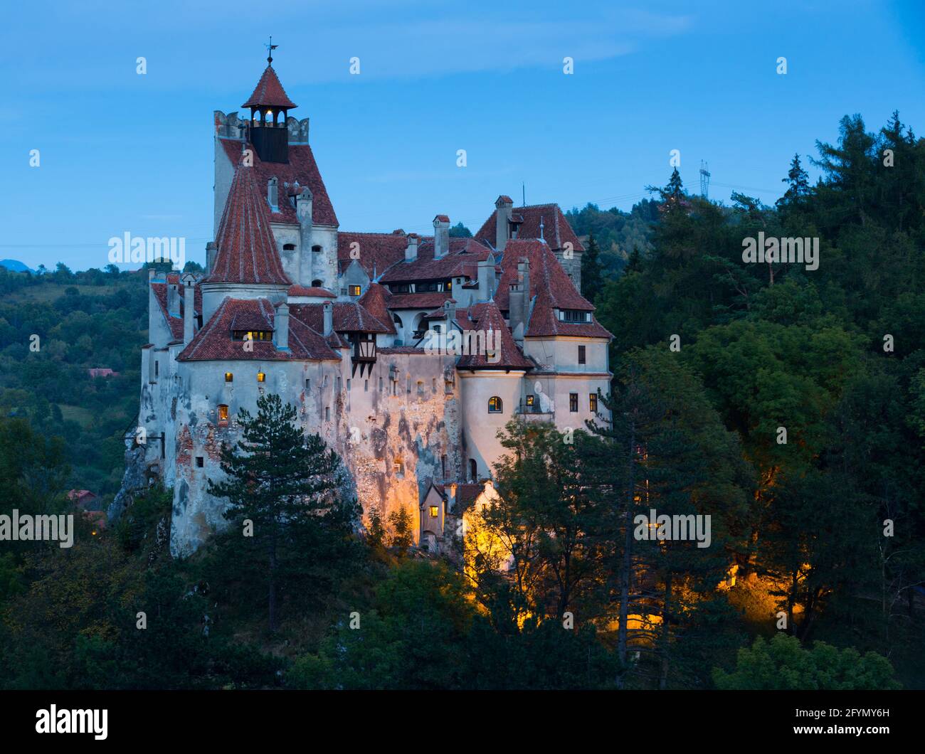 Medieval Bran Castle commonly known as Dracula Castle at sunset ...
