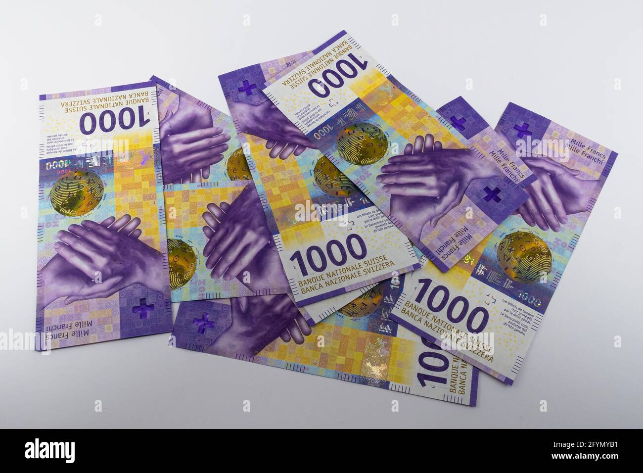 Zurich, Switzerland - June 21, 2020: The largest Swiss banknotes for ...