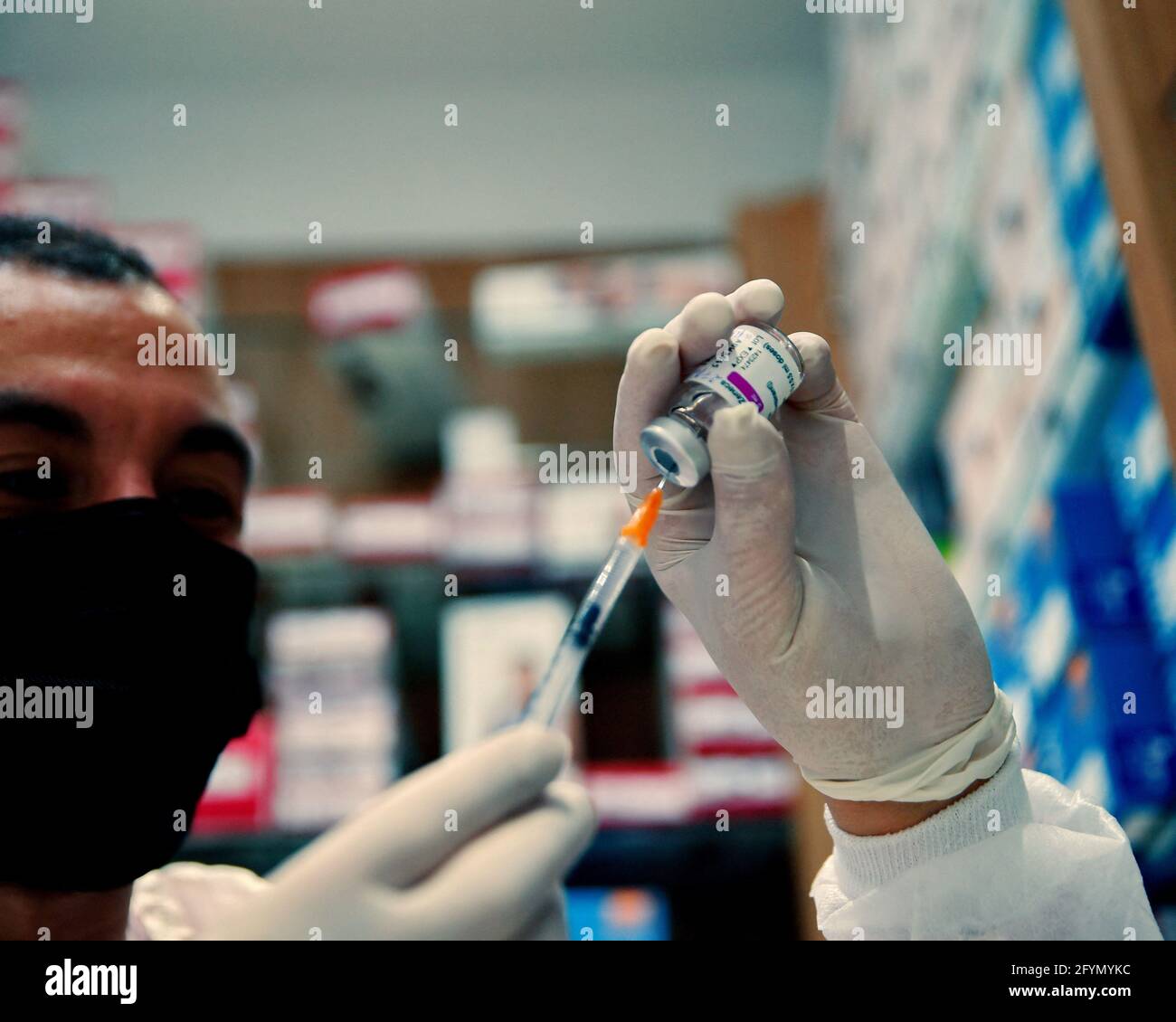 AstraZeneca vaccination in a pharmacy in Seine-Saint-Denis, near Paris ...