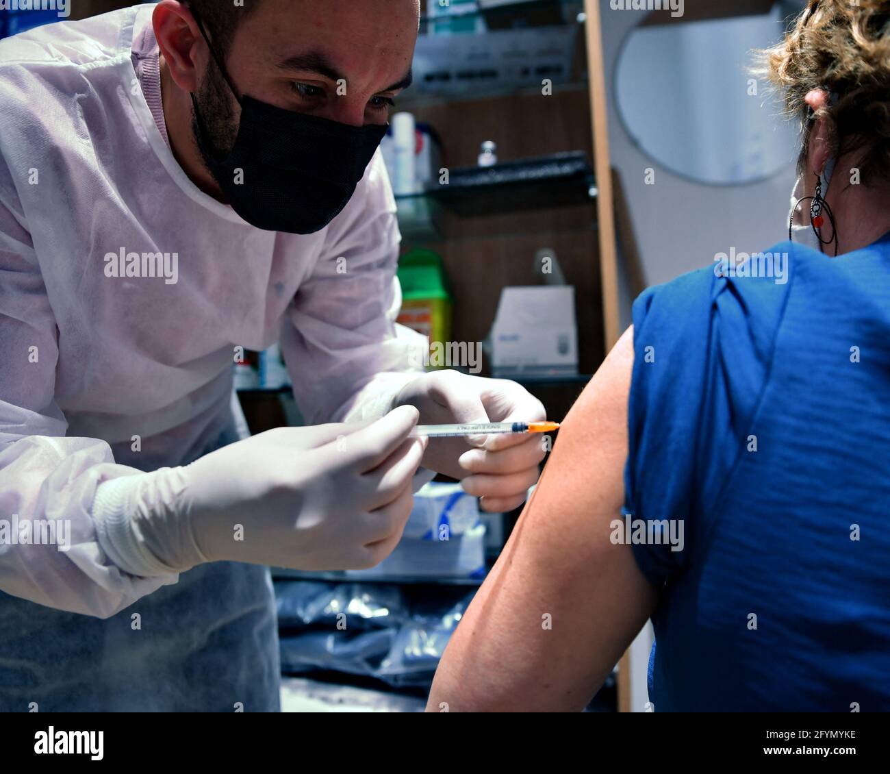 AstraZeneca vaccination in a pharmacy in Seine-Saint-Denis, near Paris ...