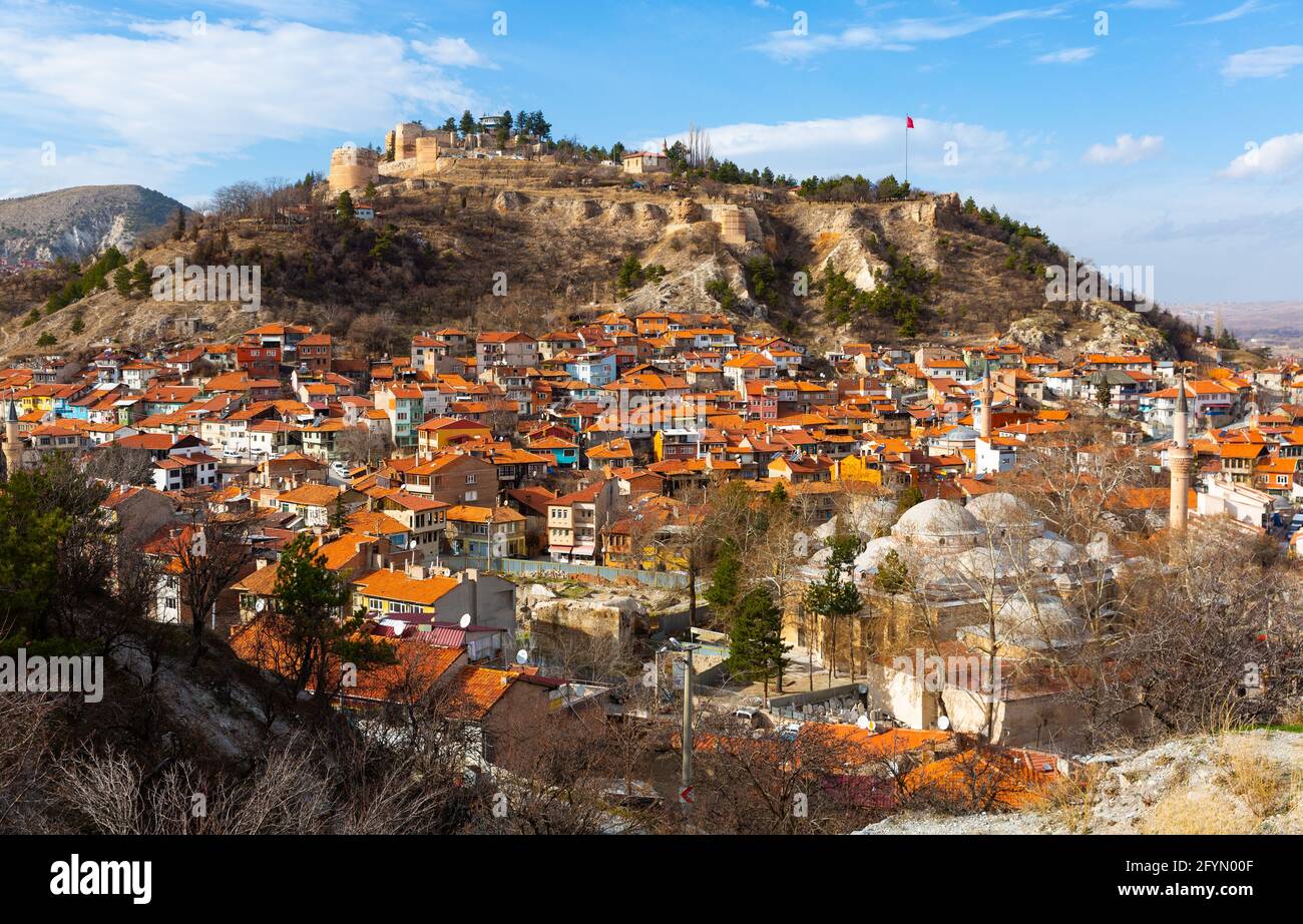 View of the ancient Turkish city of Kutahya with the Ottoman fortress ...
