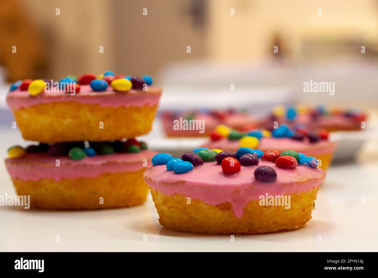 Closeup shot of homemade chocolate cookies decorated with multi-colored ...