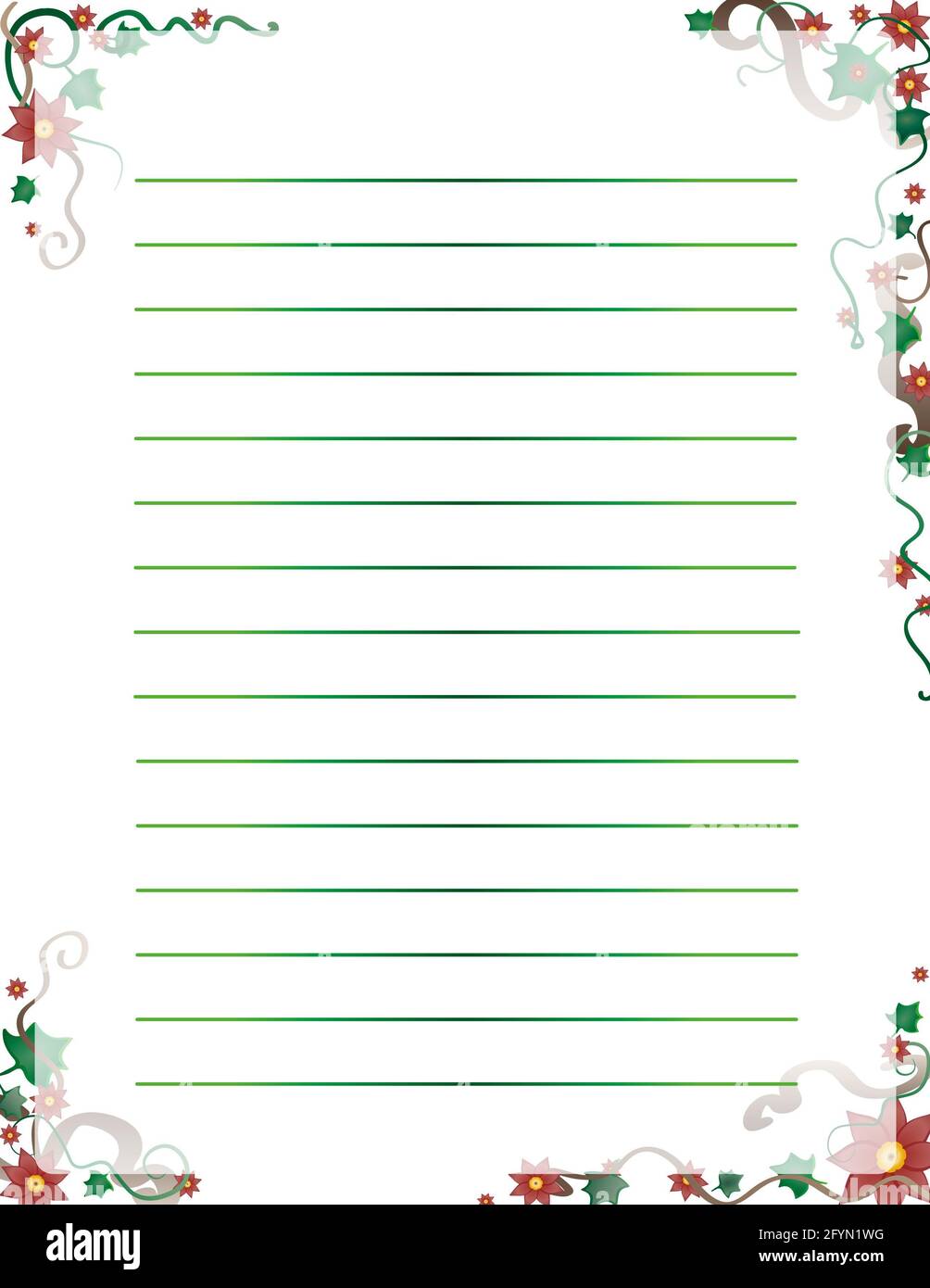 Lined letter form with floral frame. Floral wreath border letterhead ...