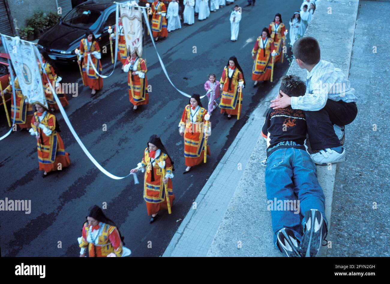 Italy, Sardinia, village of Desulo, procession of Corpus Domini Stock ...