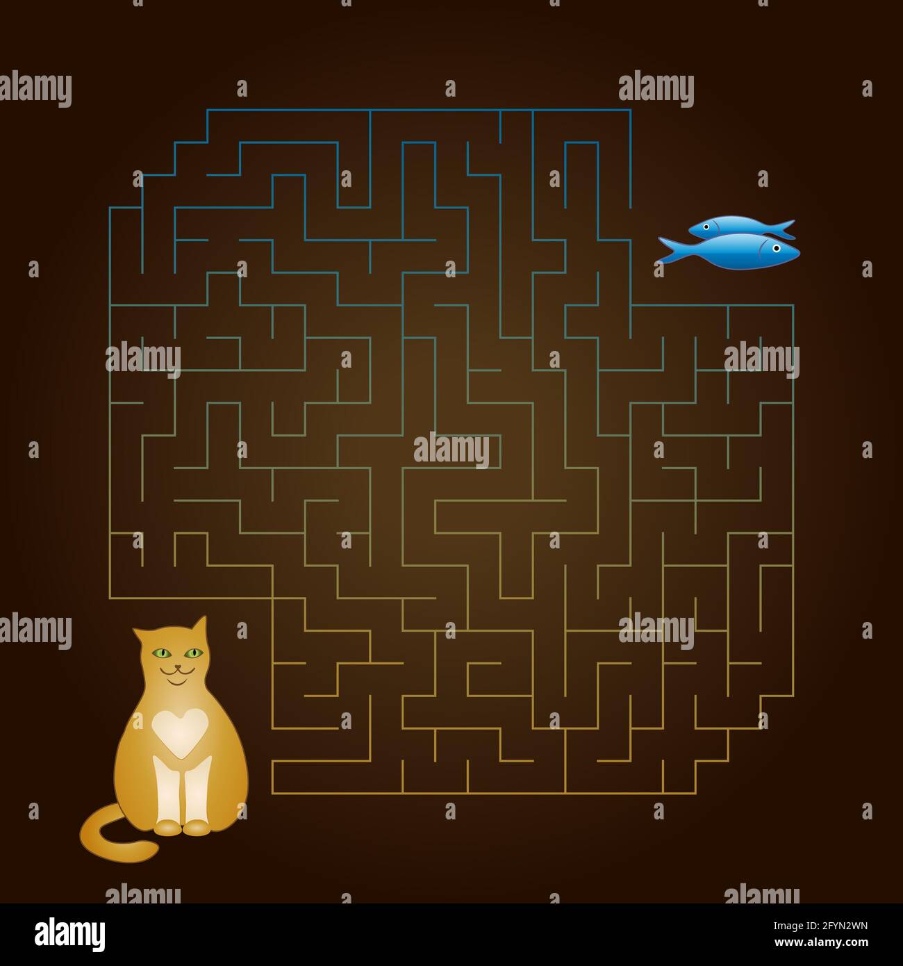 Maze the path of the cat to the fish. Children education game Stock ...