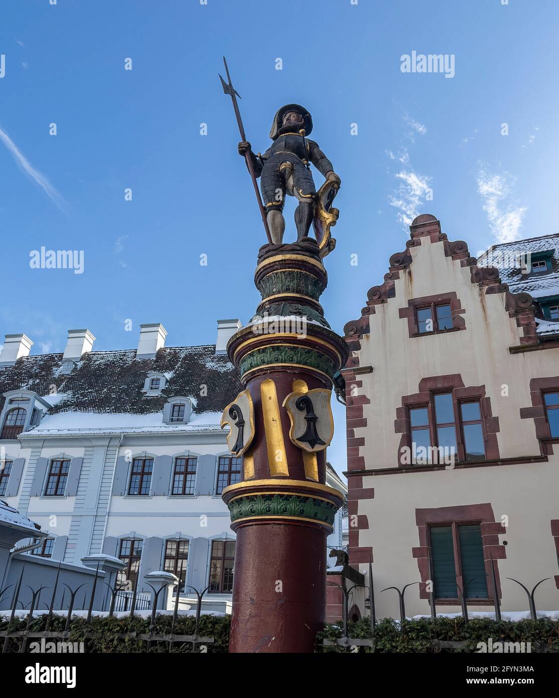 A medieval statue in the old town of Basel in Switzerland Stock Photo ...