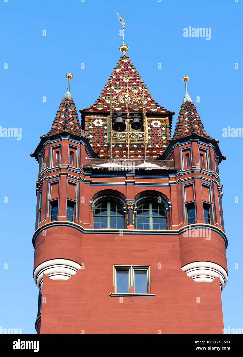 Basel, Switzerland - February 14, 2021: The tower of the Basel Town ...