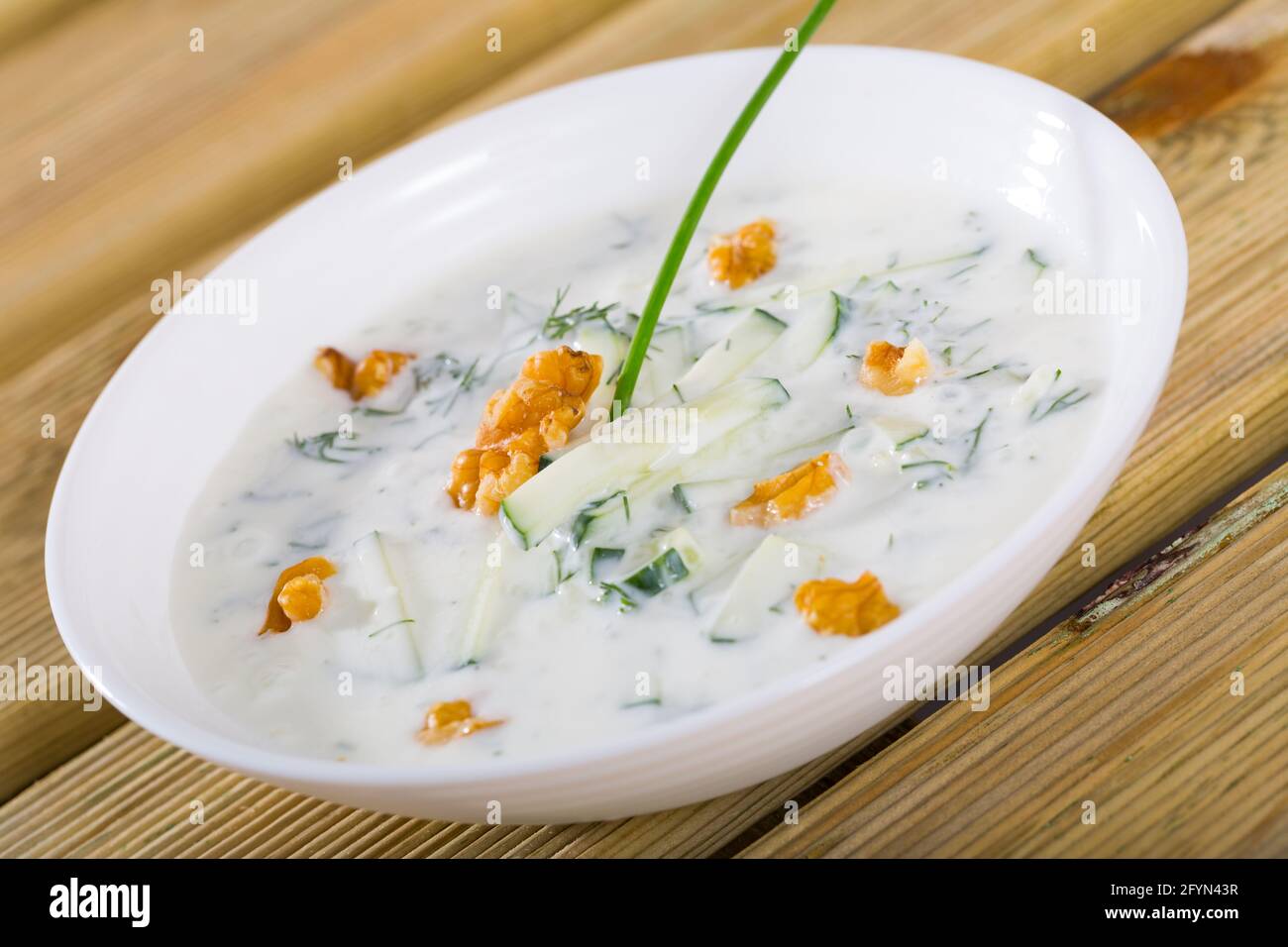 Traditional Macedonian cold vegetable soup Tarator with cucumber ...