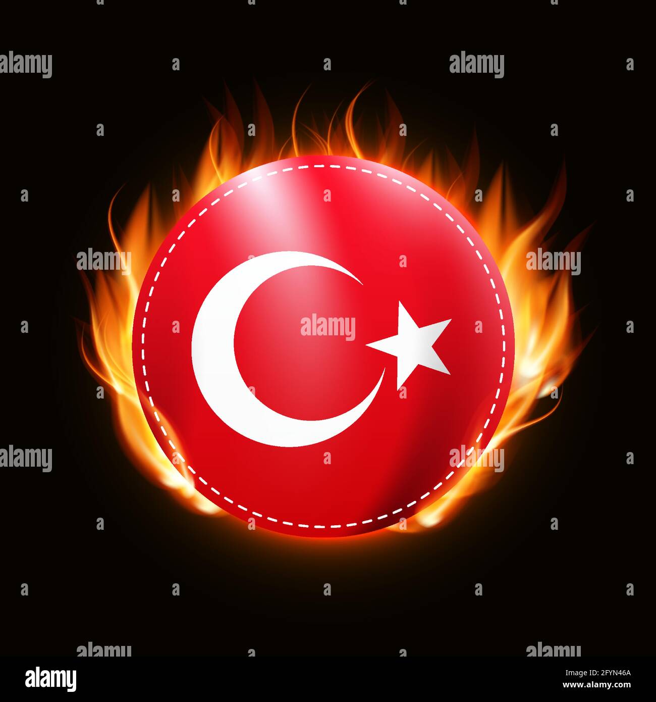 Turkey flag on fire background. Country emblem. Vector Illustration ...