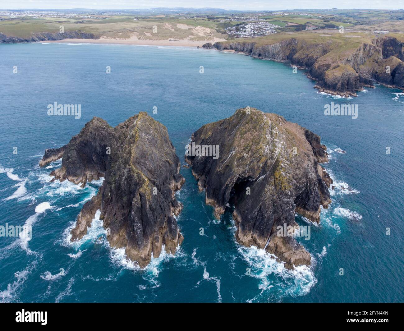 Holywell bay gull rock also know as carters rocks cornwall england uk ...