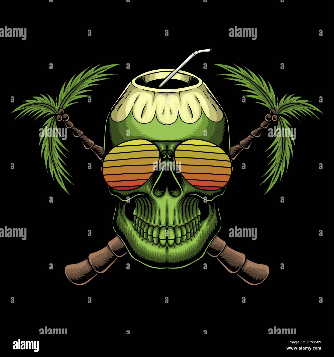 Coconut skull retro vector illustration Stock Vector Image & Art - Alamy