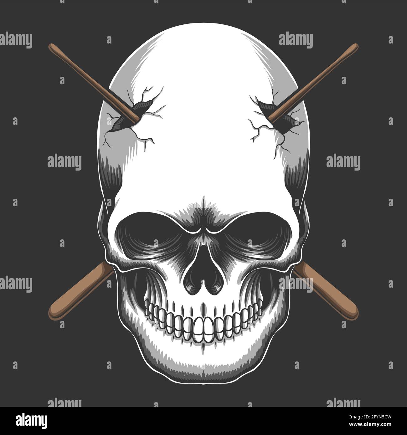 skull impaled stick drum vector illustration Stock Vector Image & Art ...