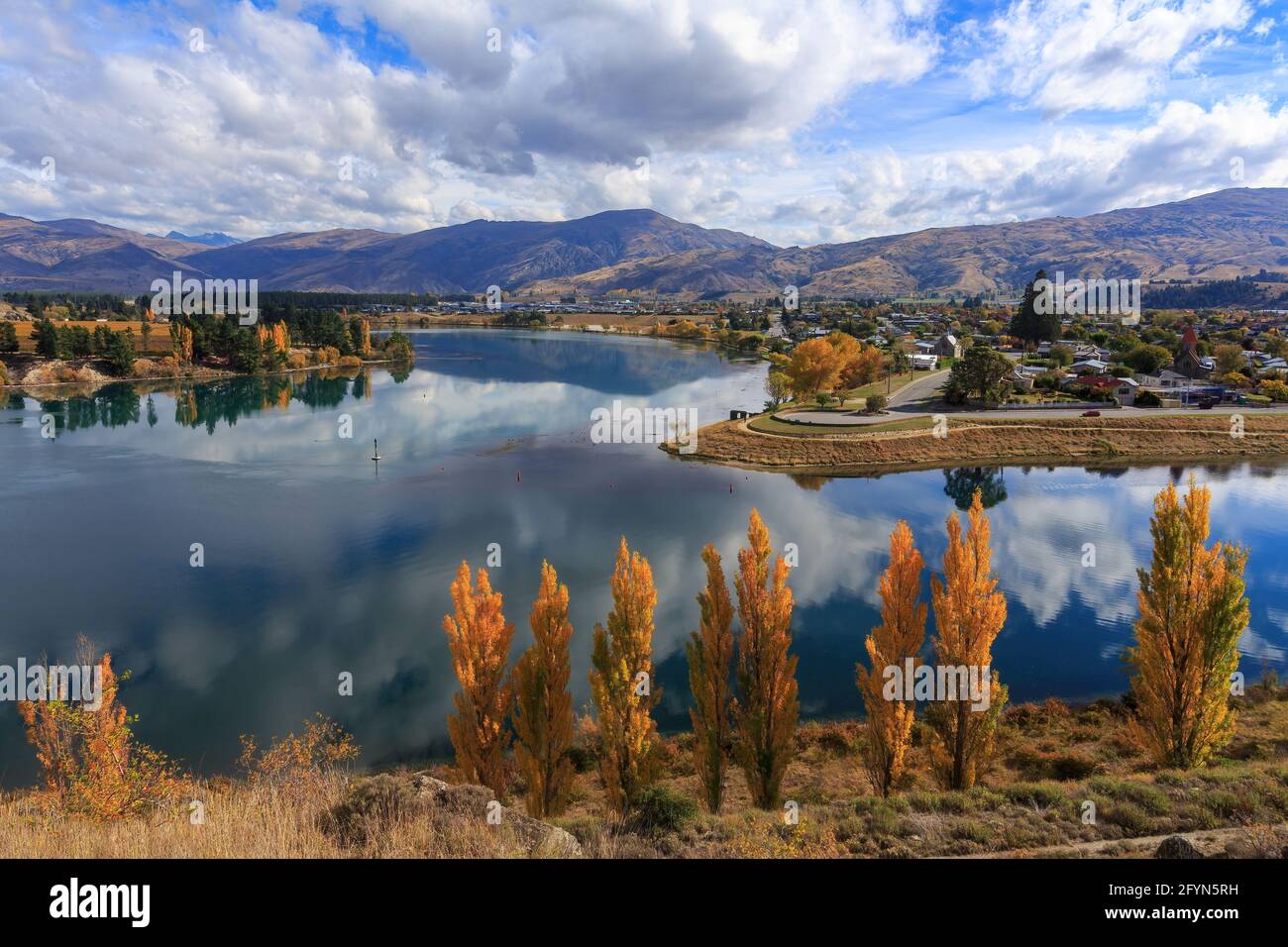 Panoramic view of Cromwell, a town in the South Island of New Zealand ...