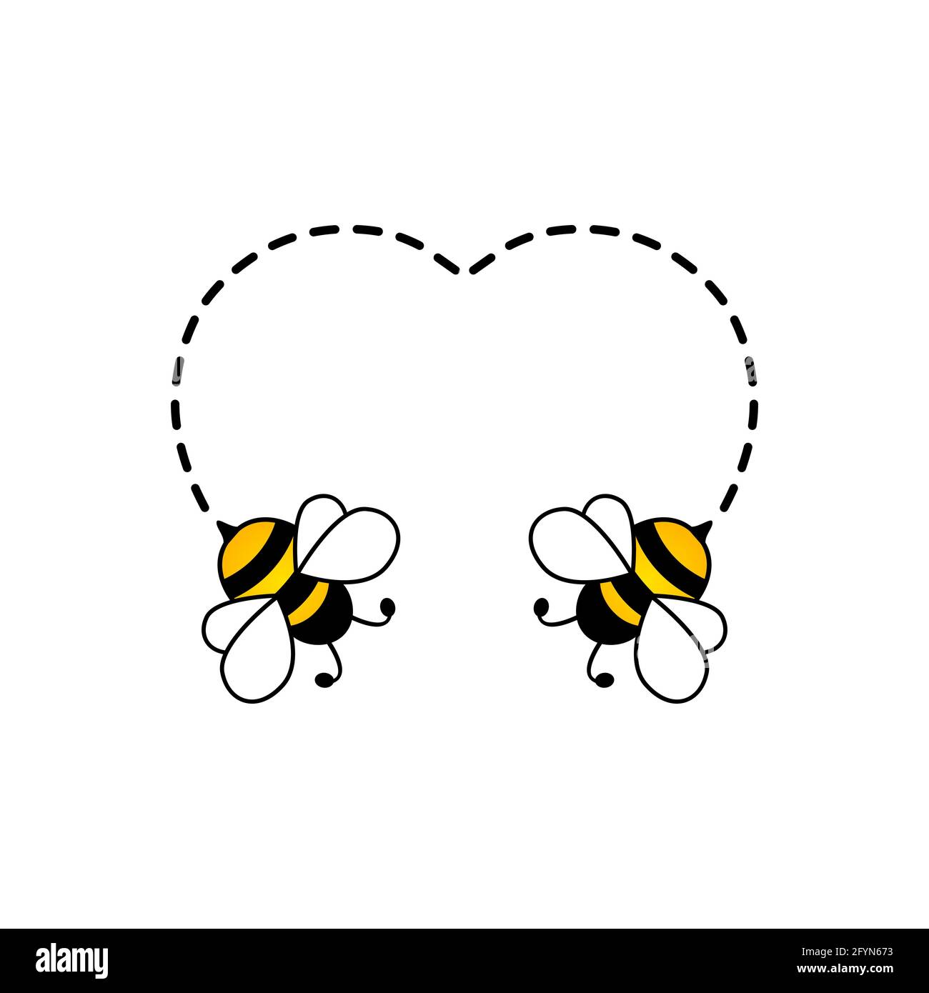 Cute bees with dotted line route set. Vector illustration isolated on ...