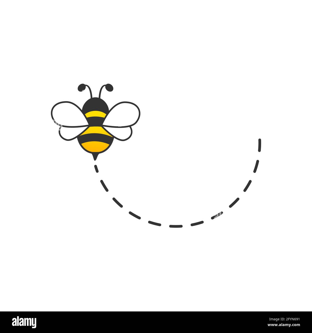 Cute bees with dotted line route set. Vector illustration isolated on ...