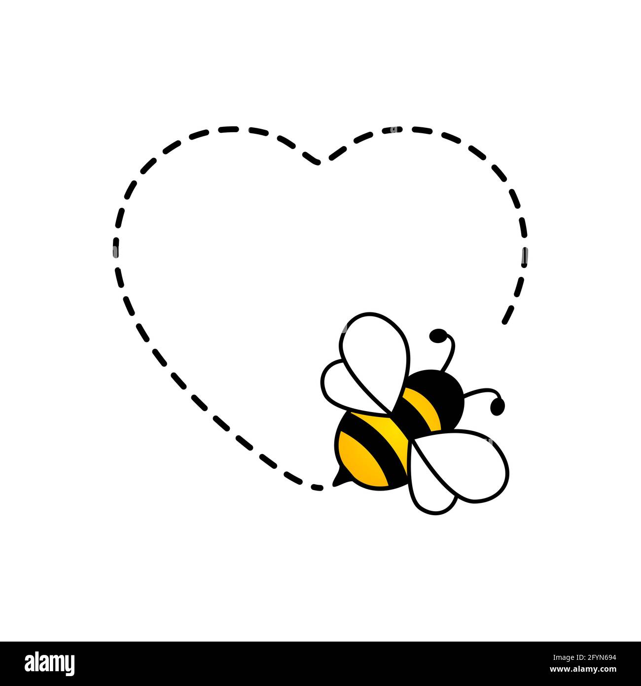 Cute bees with dotted line route set. Vector illustration isolated on ...