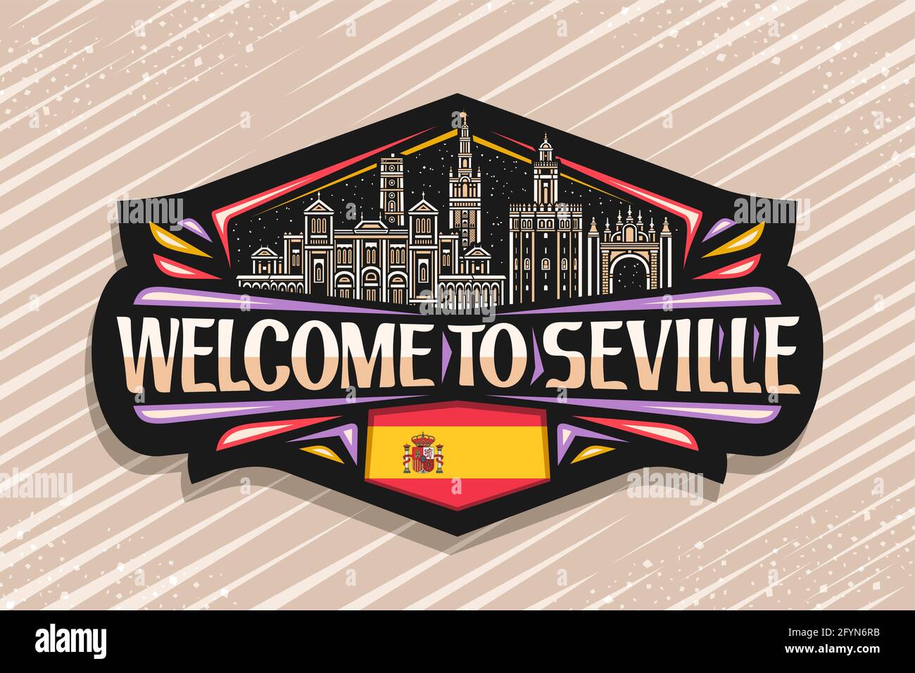Vector logo for Seville, black decorative tag with outline illustration ...