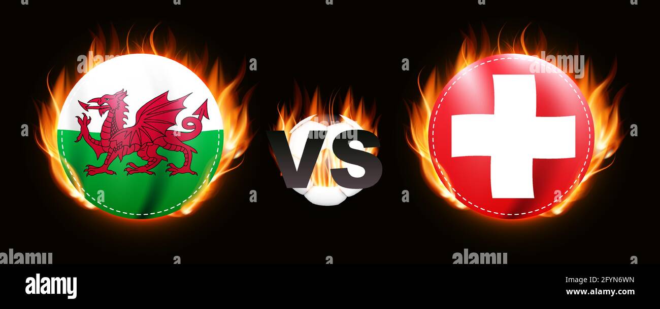Football game. Championship. Rivalry 2021 Switzerland and Wales. Vector ...