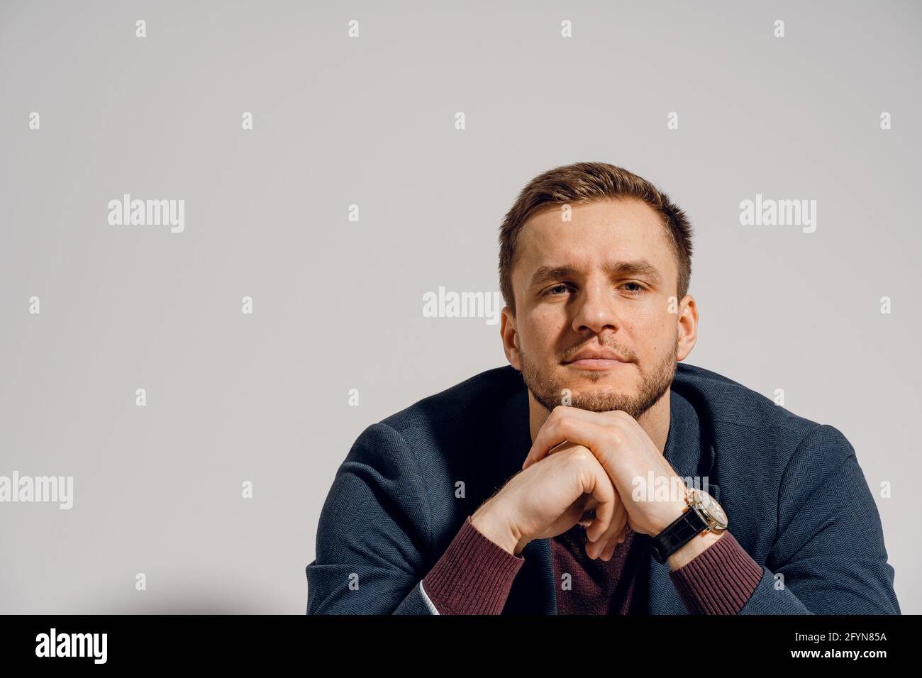 Sad man fell depression and stressed on white background. Emotional ...