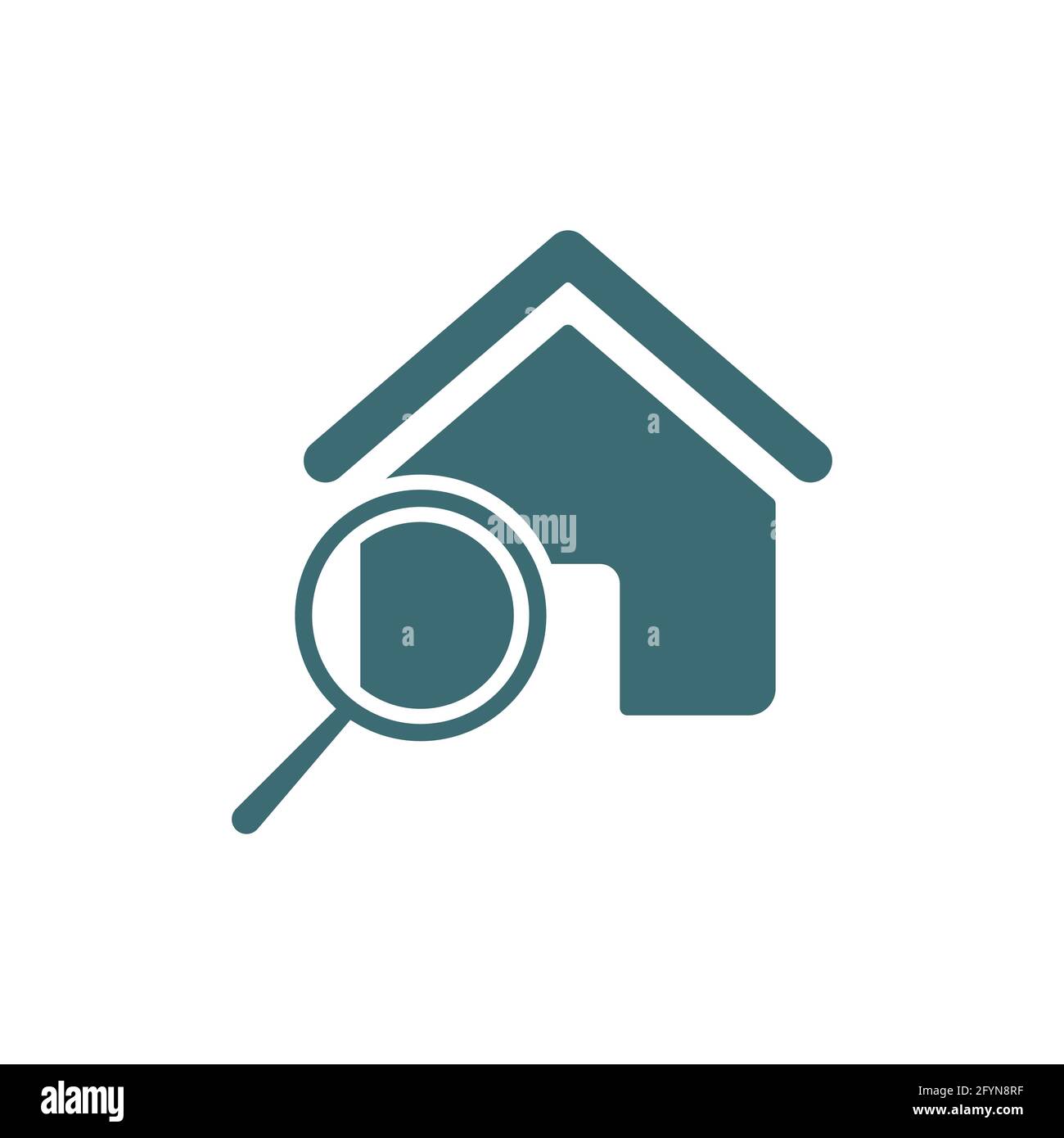 House search icon. Building symbol with magnifying glass. Home and ...