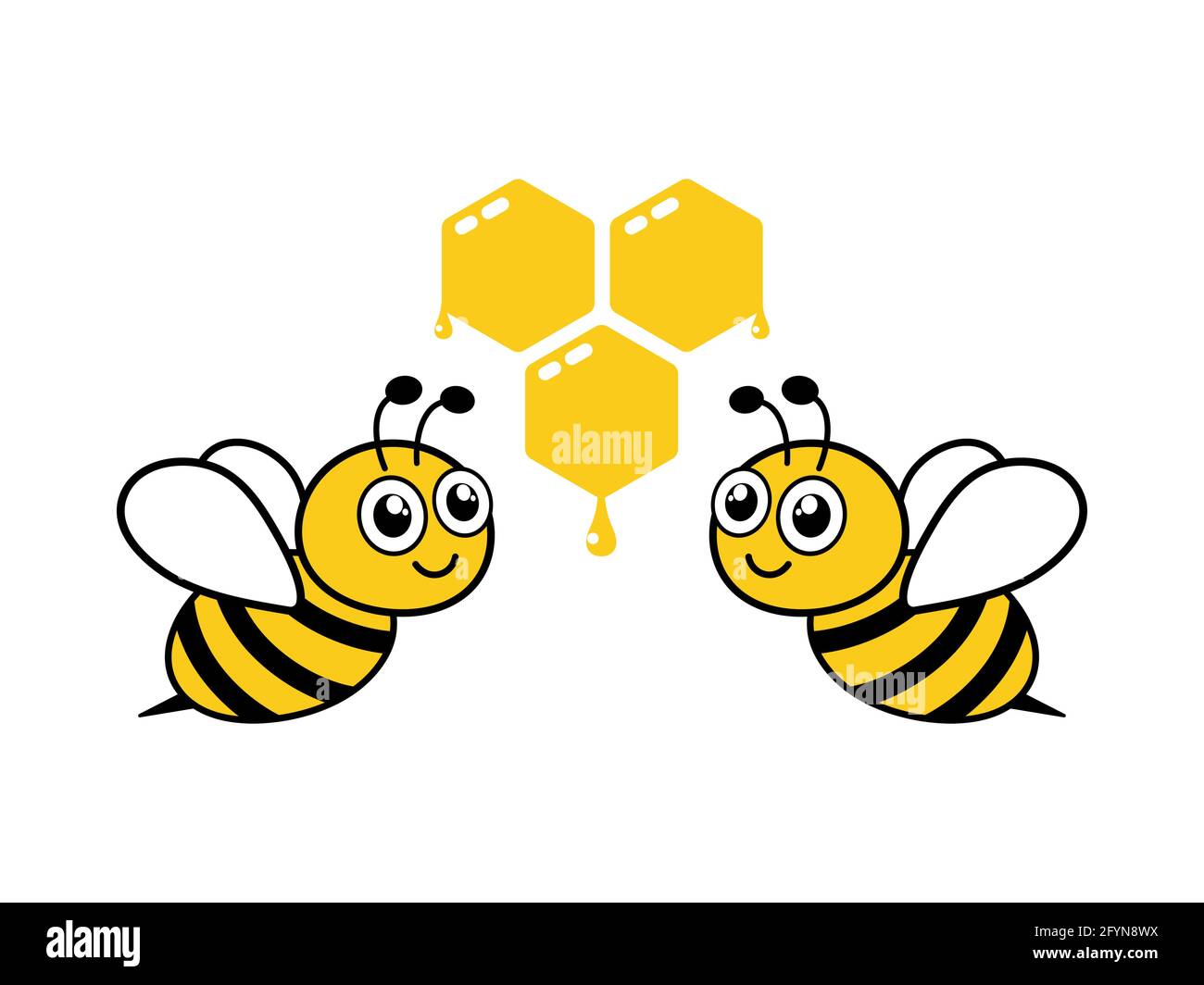 Cute Bees With Honeycomb Bee Character With Sweet Food Vector