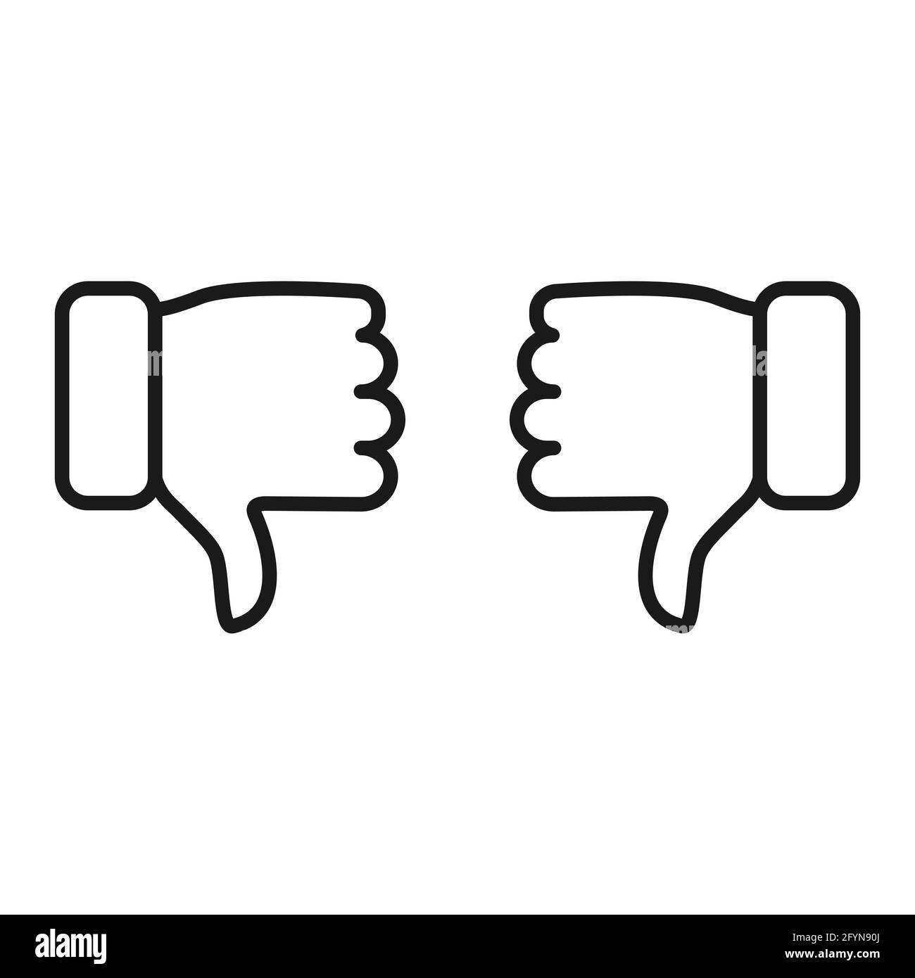 Thumbs down icon. Hate and disagree outline symbol. Disapproval arms ...