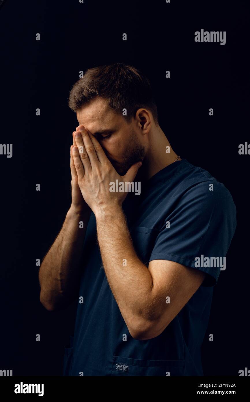 Handsome man pray and believe in God. Orthodox Christian faith. Man ...