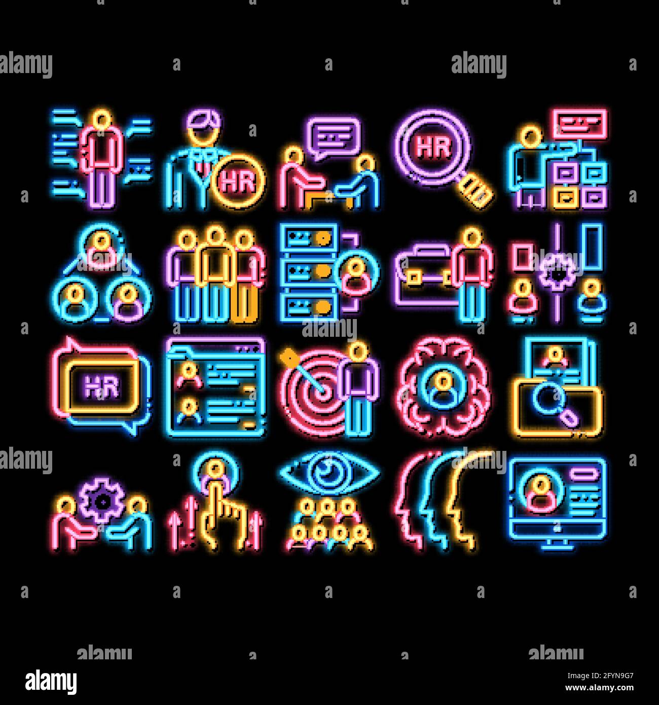 Hr Human Resources neon glow icon illustration Stock Vector Image & Art ...