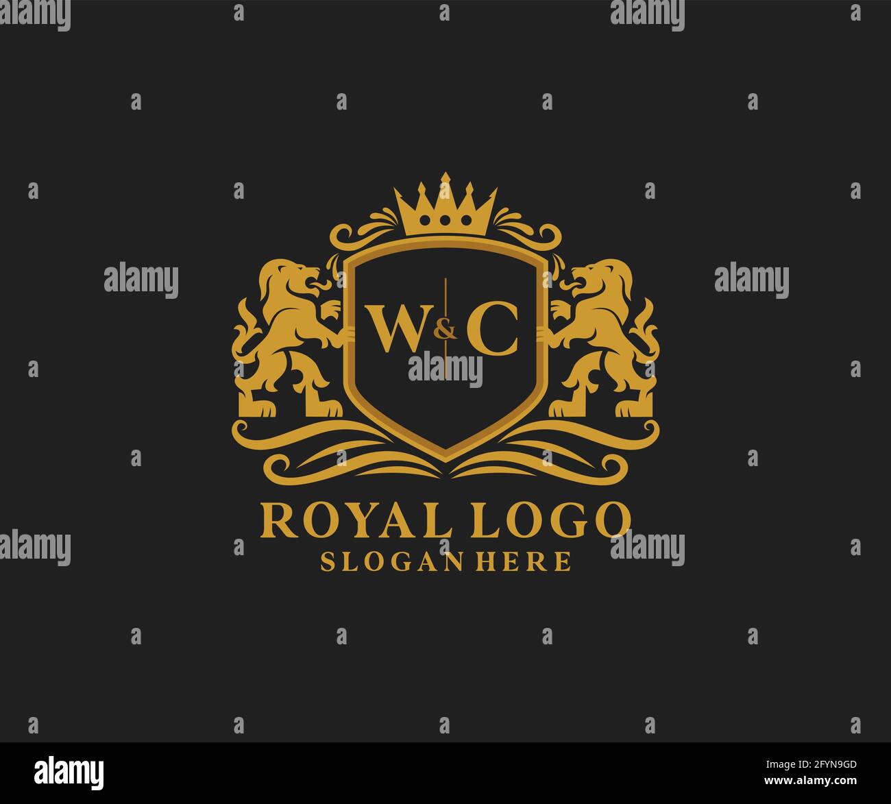WC Letter Lion Royal Luxury Logo template in vector art for Restaurant ...