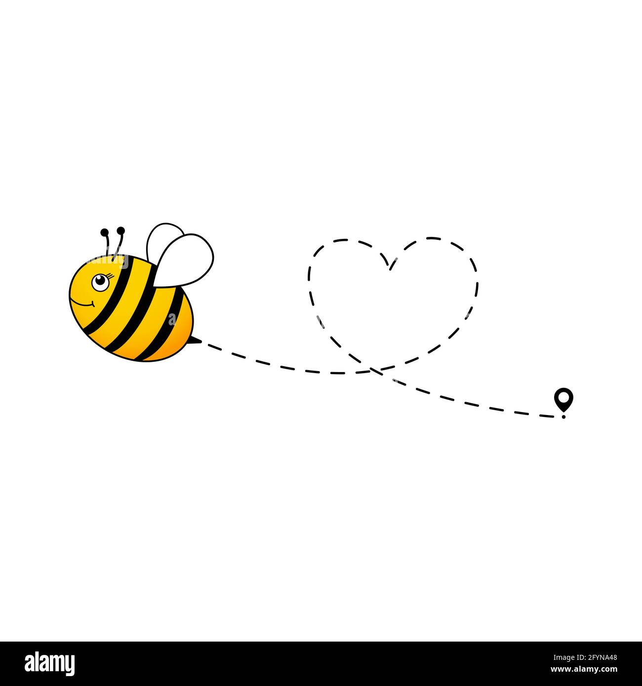 Cute bees with dotted line route set. Vector illustration isolated on ...